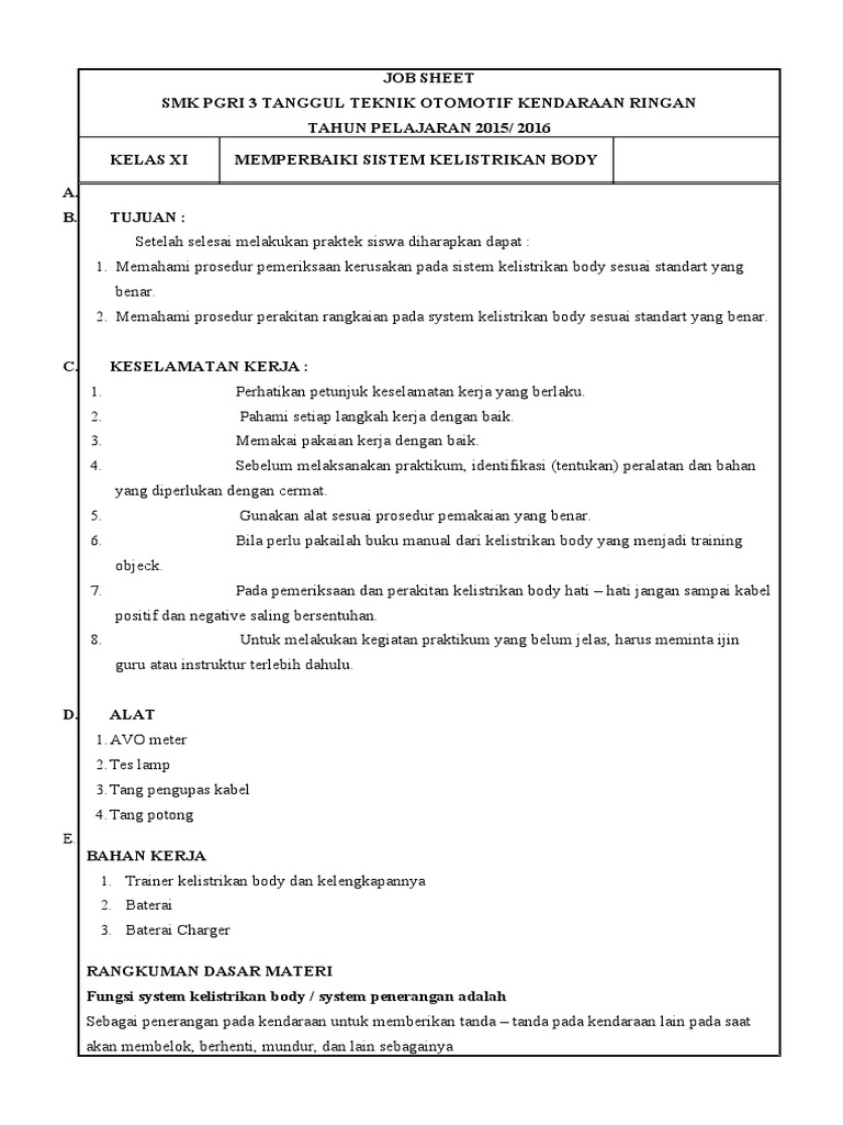 JOB SHEET Kelistrikan | PDF