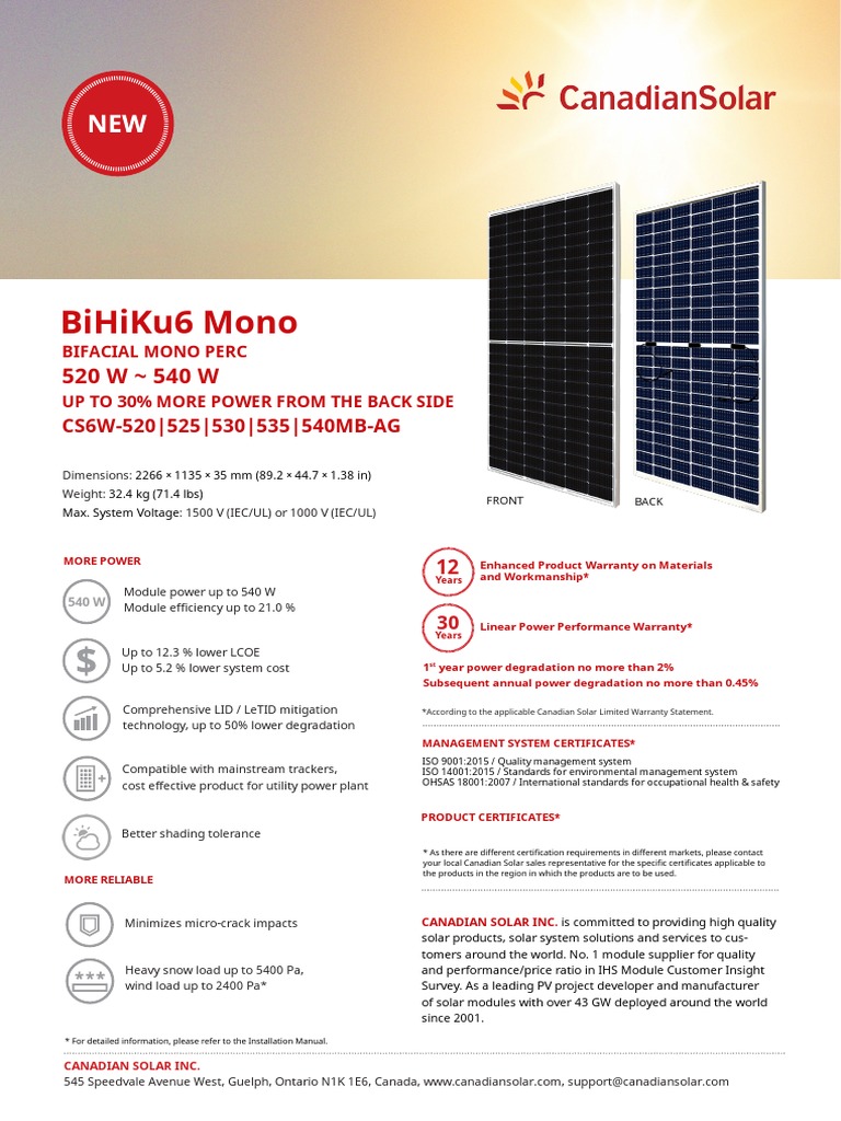 Canadian - Solar Flyer BiHiKu6 - CS6W MB AG - EN | PDF | Photovoltaics ...
