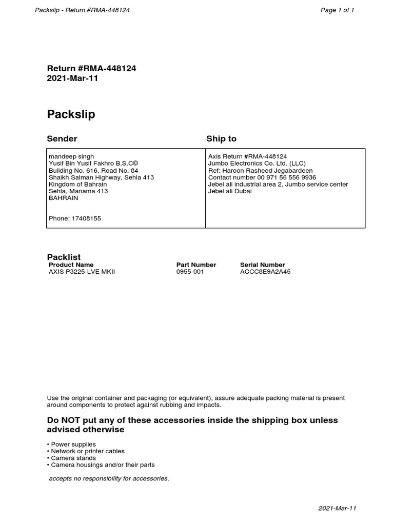 Packslip 448124 | PDF
