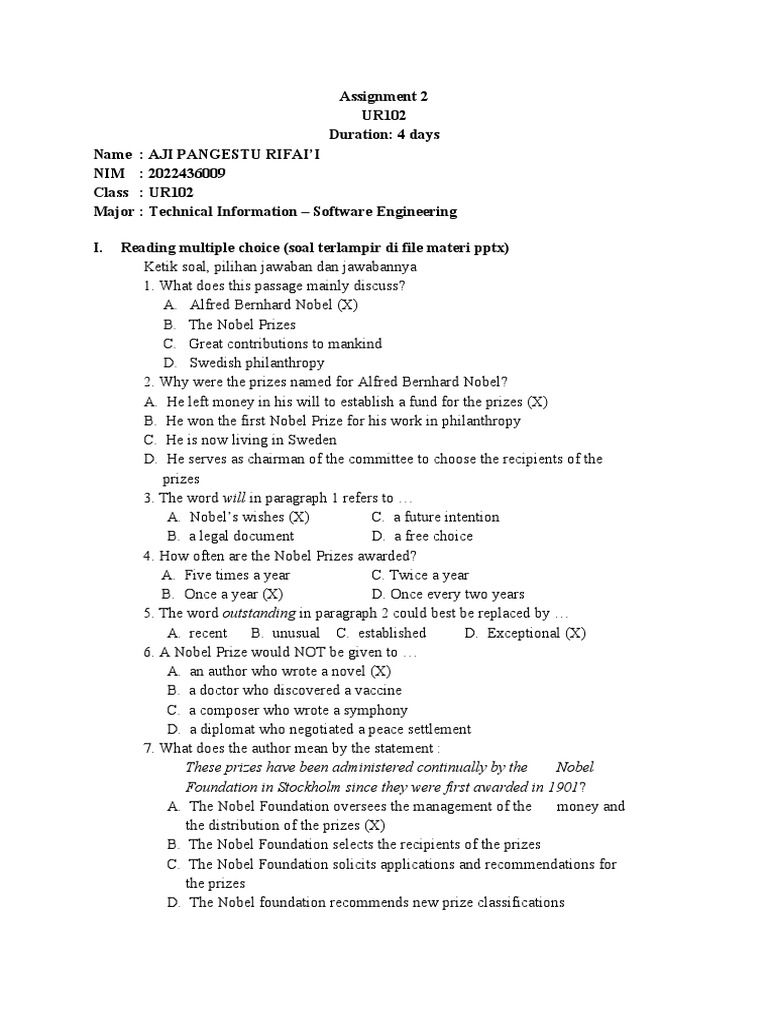 Assignment - 2 - UR102 AJI PANGESTU | PDF | Nobel Prize | Nobel Family