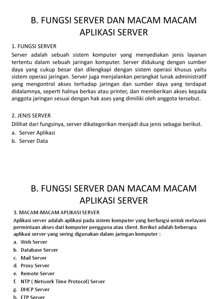 B. Fungsi Server Dan Macam Macam Aplikasi Server | PDF | Komputer ...