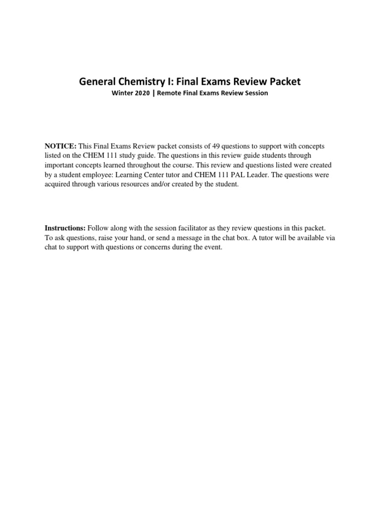 General Chemistry I: Final Exams Review Packet | Download Free PDF ...
