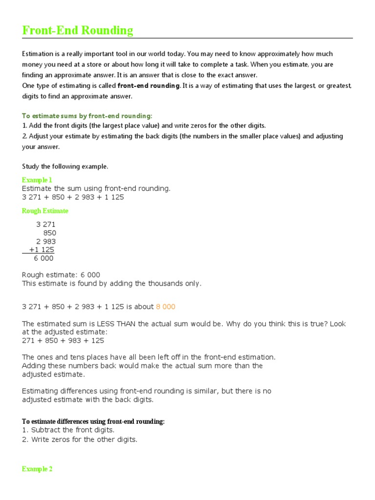 To Estimate Sums by Front-End Rounding | PDF | Applied Mathematics ...