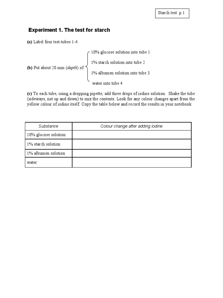 1 Test for starch | Glucose | Starch