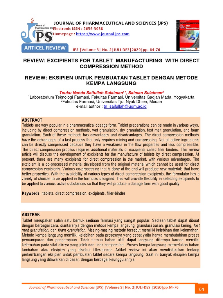 Articel Review: Journal of Pharmaceutical and Sciences (JPS) | PDF ...