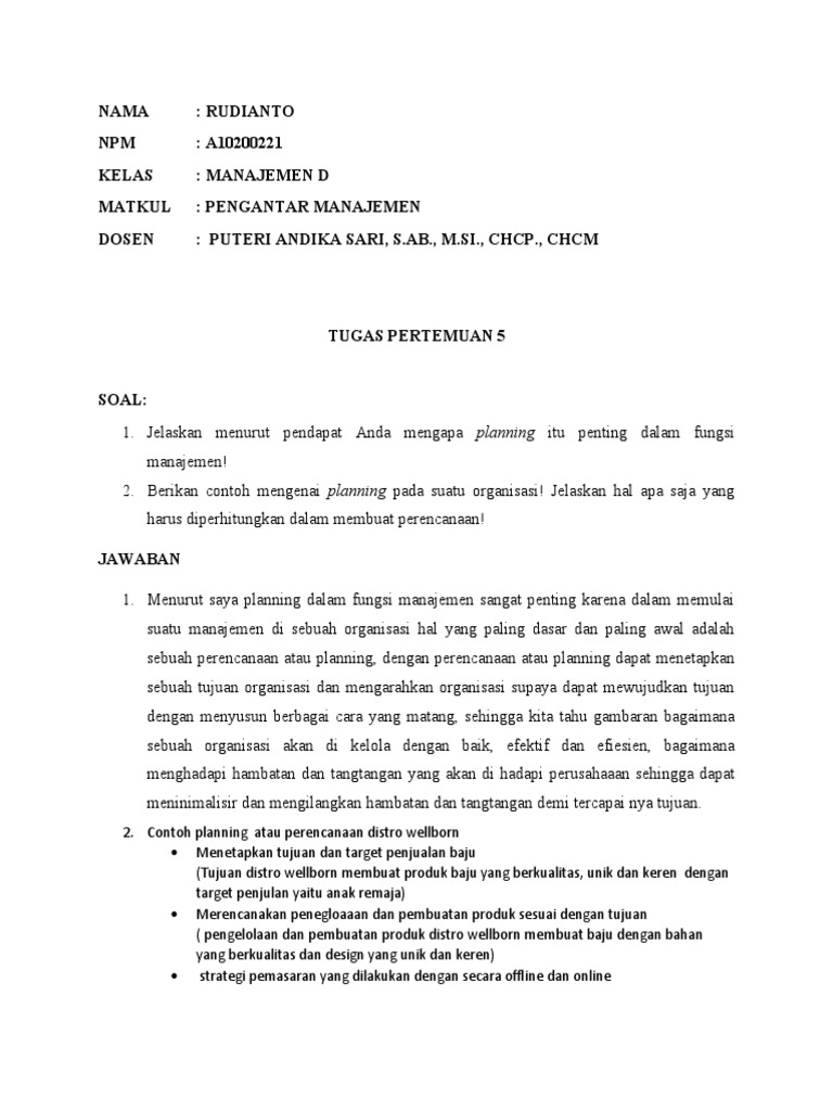 Tugas 5 Pengantar Manajemen | PDF