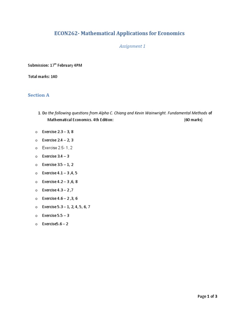 ECON262-Mathematical Applications For Economics: Section A | PDF ...