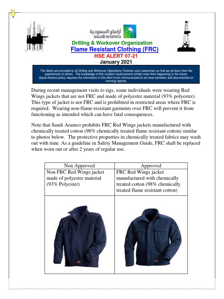 Flame Resistant Clothing (FRC) : Drilling & Workover Organization | PDF ...