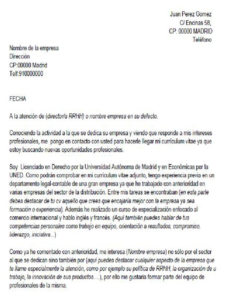 Carta De Presentaci N Para Una Autocandidatura Carta De Presentaci N ...