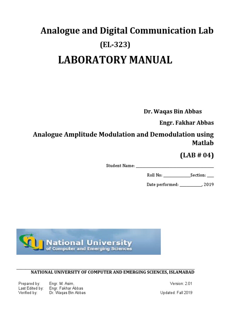 ADC Lab 04 Amplitude Mod Demod Matlab | PDF | Detector (Radio) | Modulation
