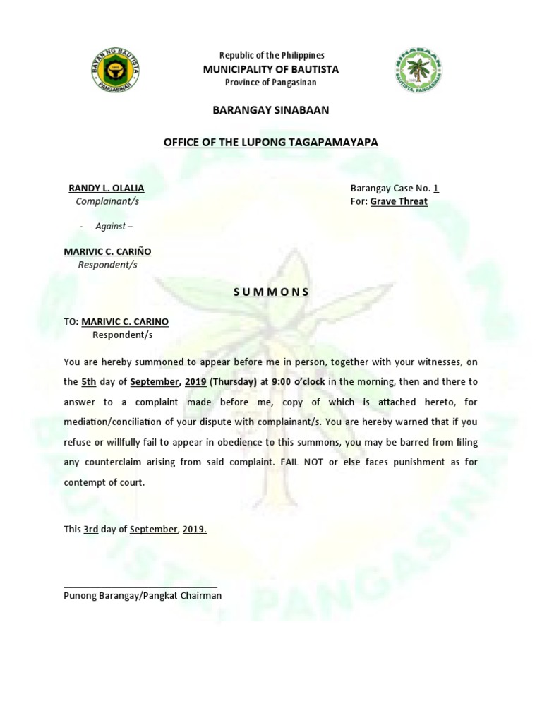 Barangay Sinabaan Office of The Lupong Tagapamayapa | PDF