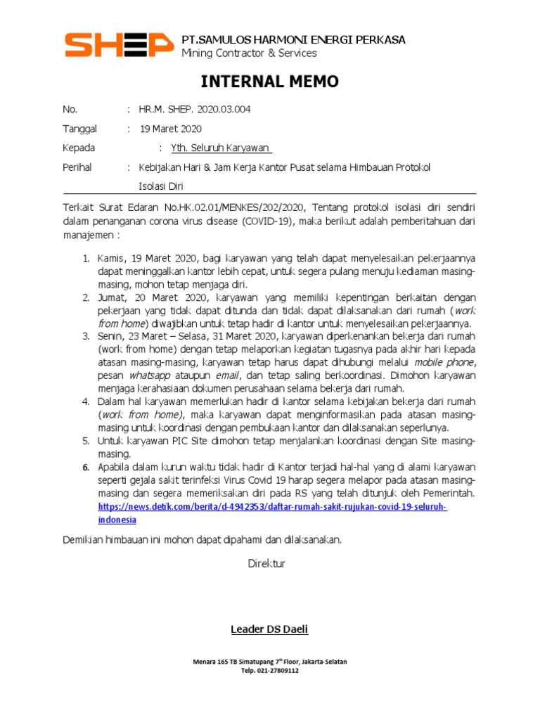 Internal Memo WFH | PDF