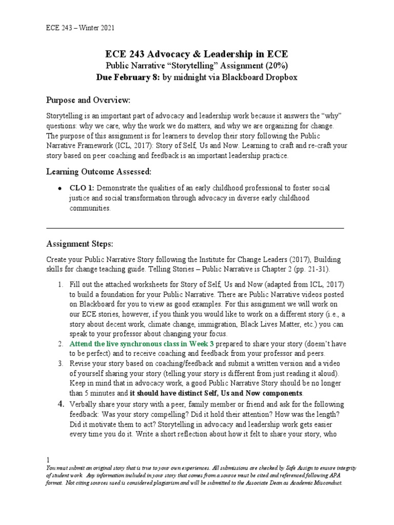 243 Public Narrative Assignment Winter 2021 Rwa | PDF | Storytelling ...