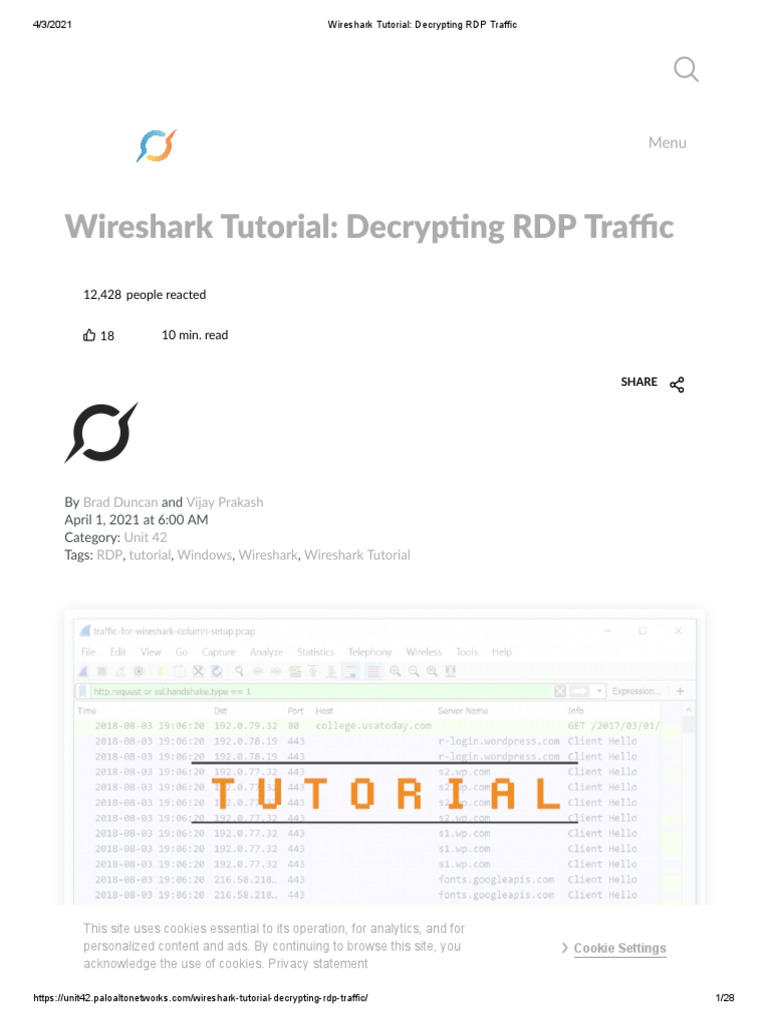 Wireshark Tutorial - Decrypting RDP Traffic | PDF | Http Cookie | Transport Layer Security