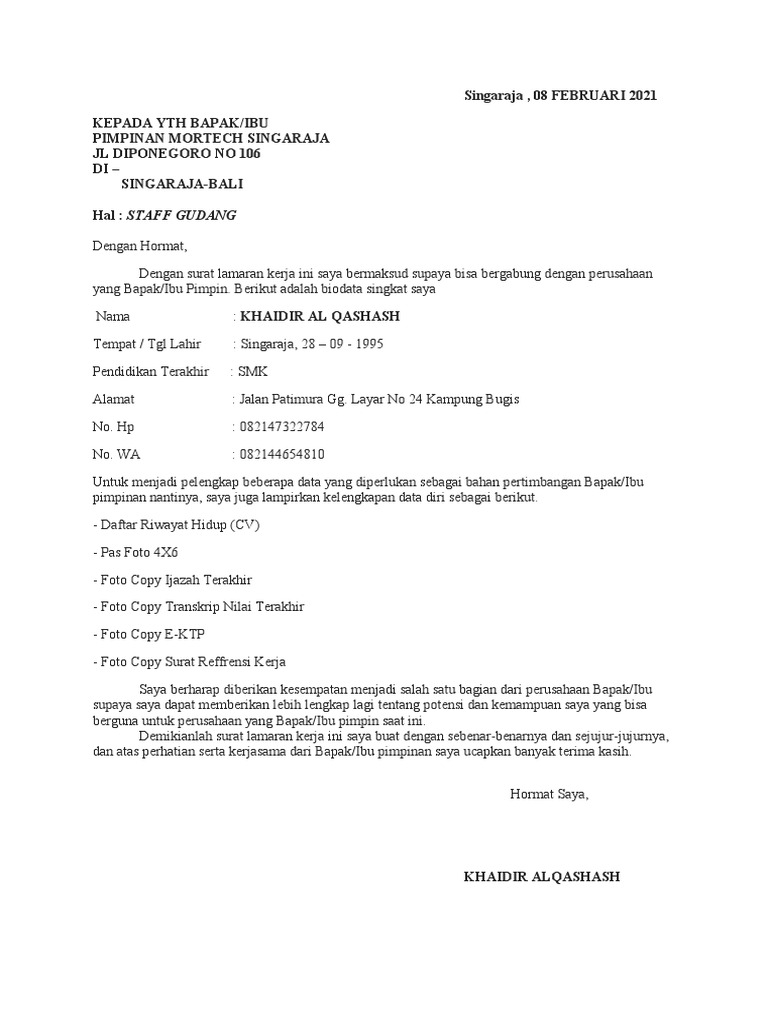 Lamaran Mortech | PDF