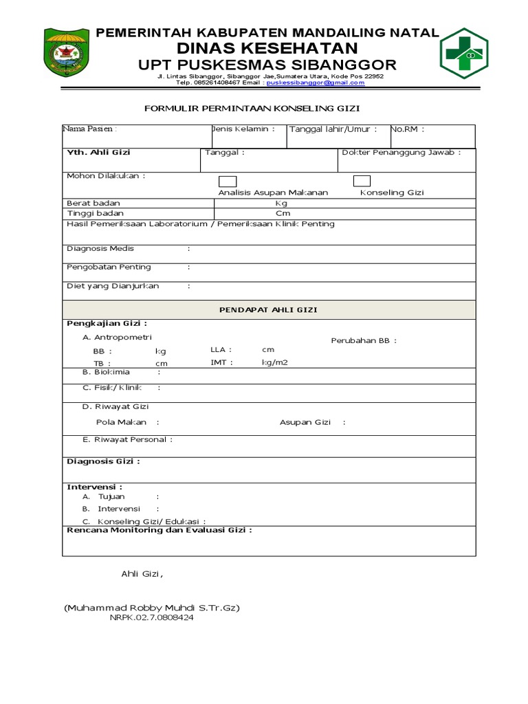 Format Konseling Gizi Puskesmas | PDF