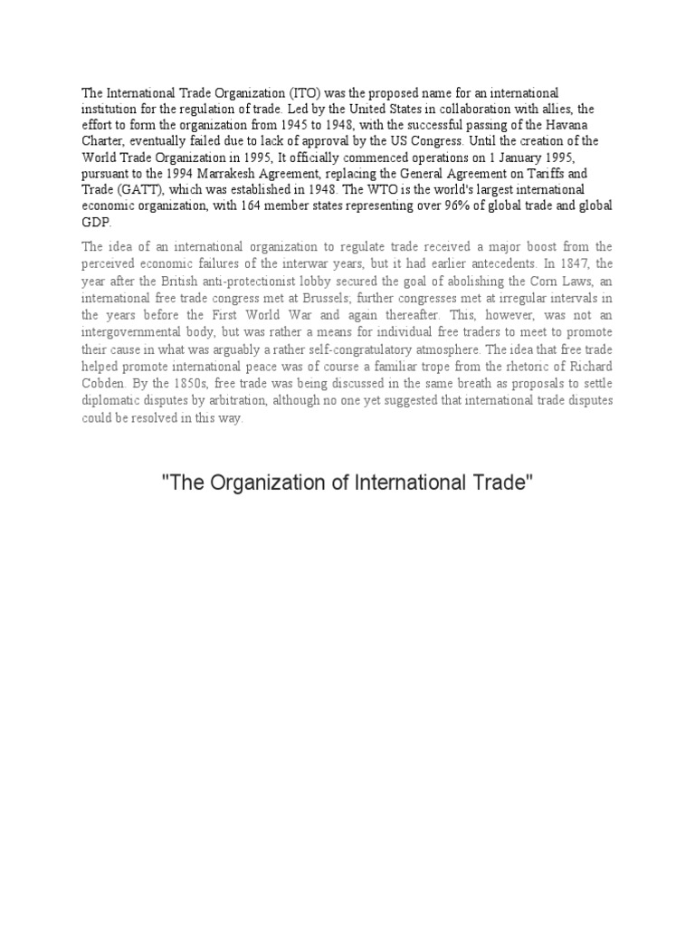 The International Trade Organization | PDF