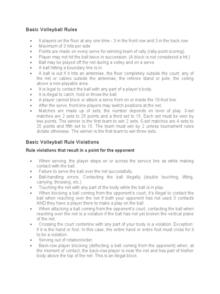 Basic Volleyball Rules | PDF | Volleyball | Sports Rules And Regulations