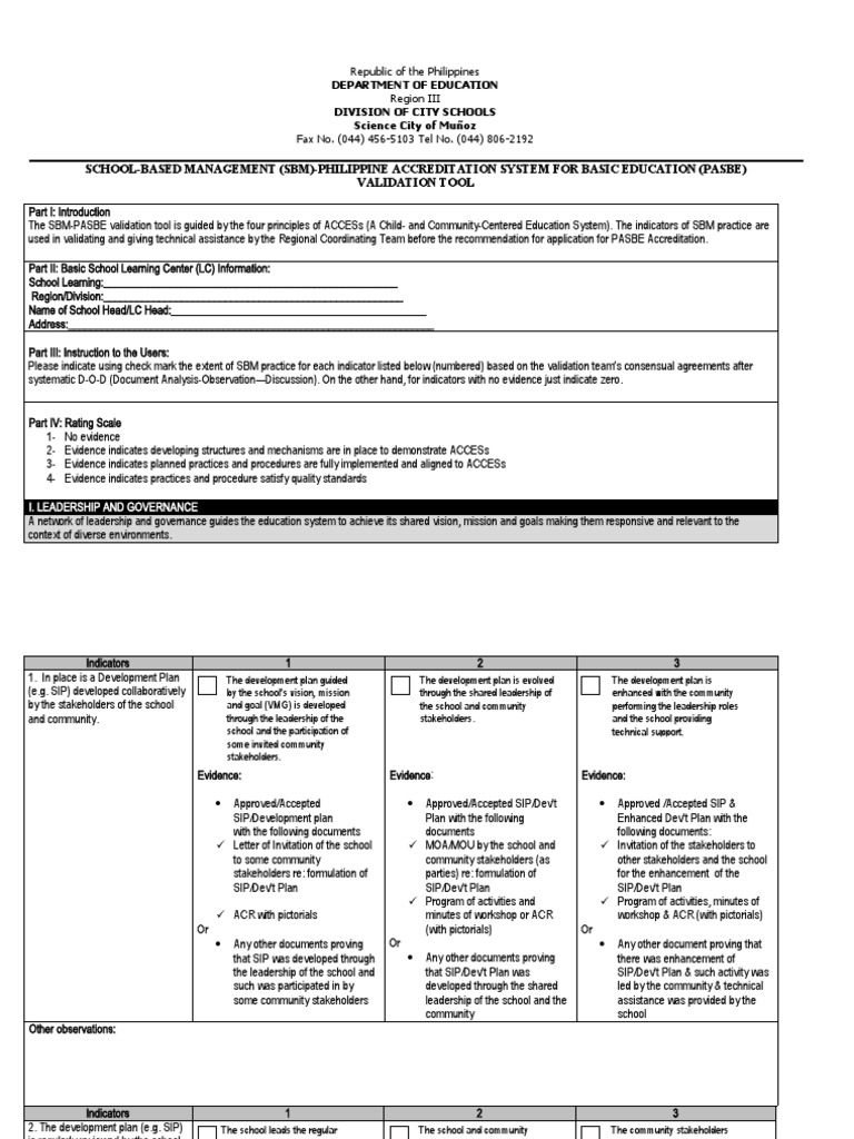 SBM Validation Tool Pasbe Finale | PDF | Educational Assessment | Community
