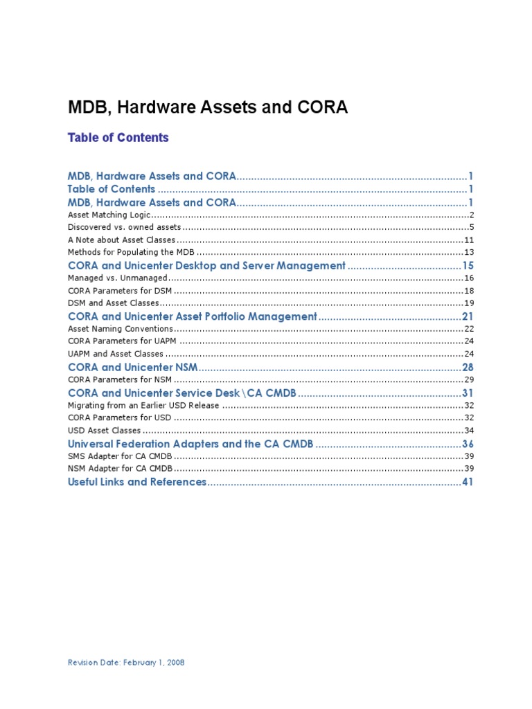Cora MDB and Assets SC | PDF | Databases | Data Management