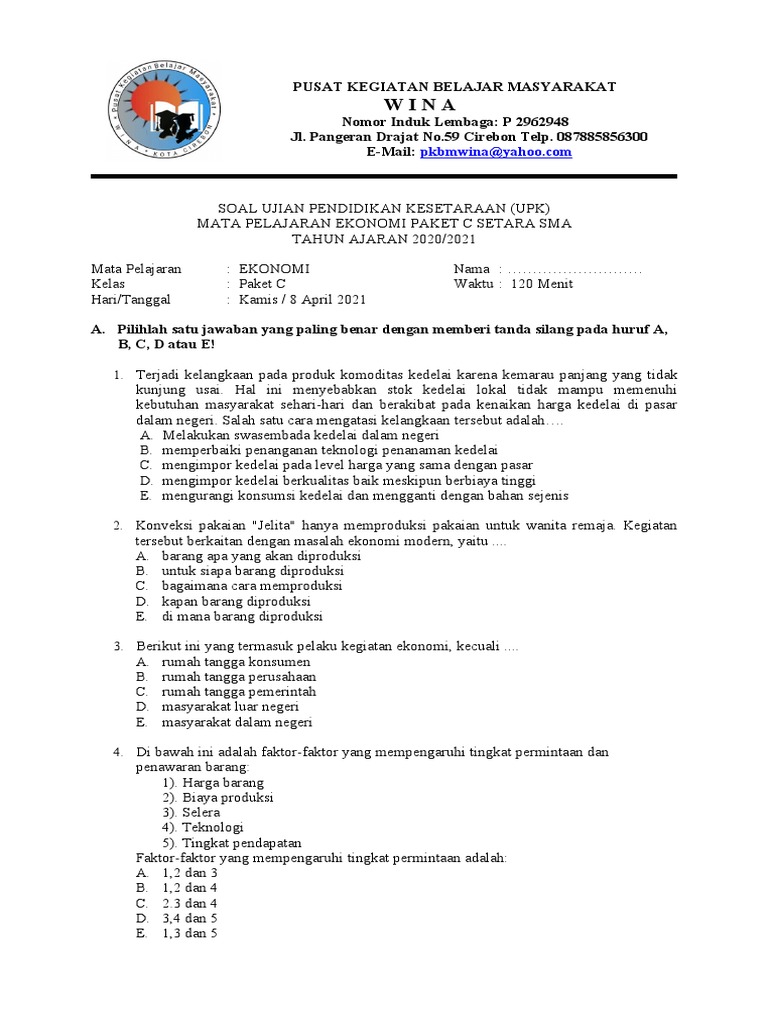 Soal Upk Ekonomi PKBM Wina | PDF