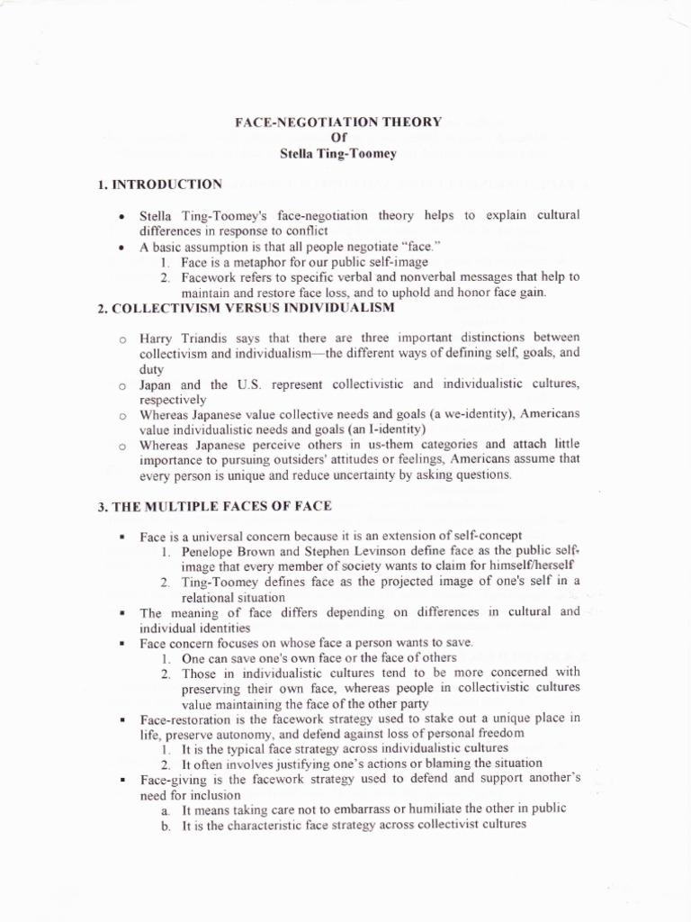 Overview of Face-Negotiation Theory | PDF | Scientific Theories ...