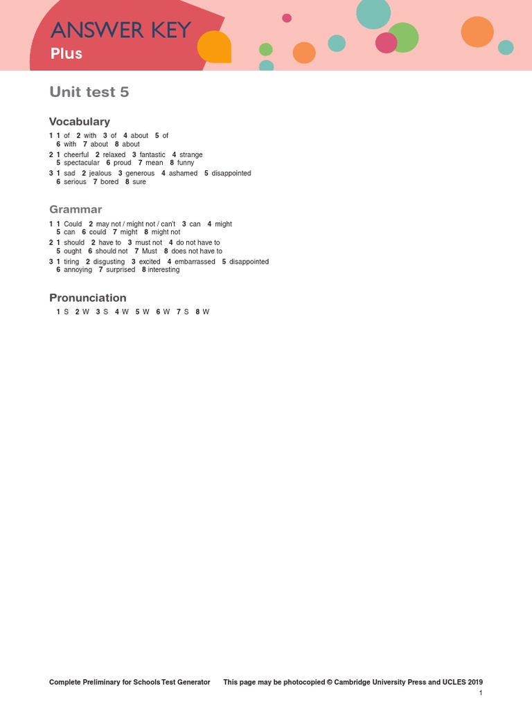 Answer Key: Unit Test 5 | PDF