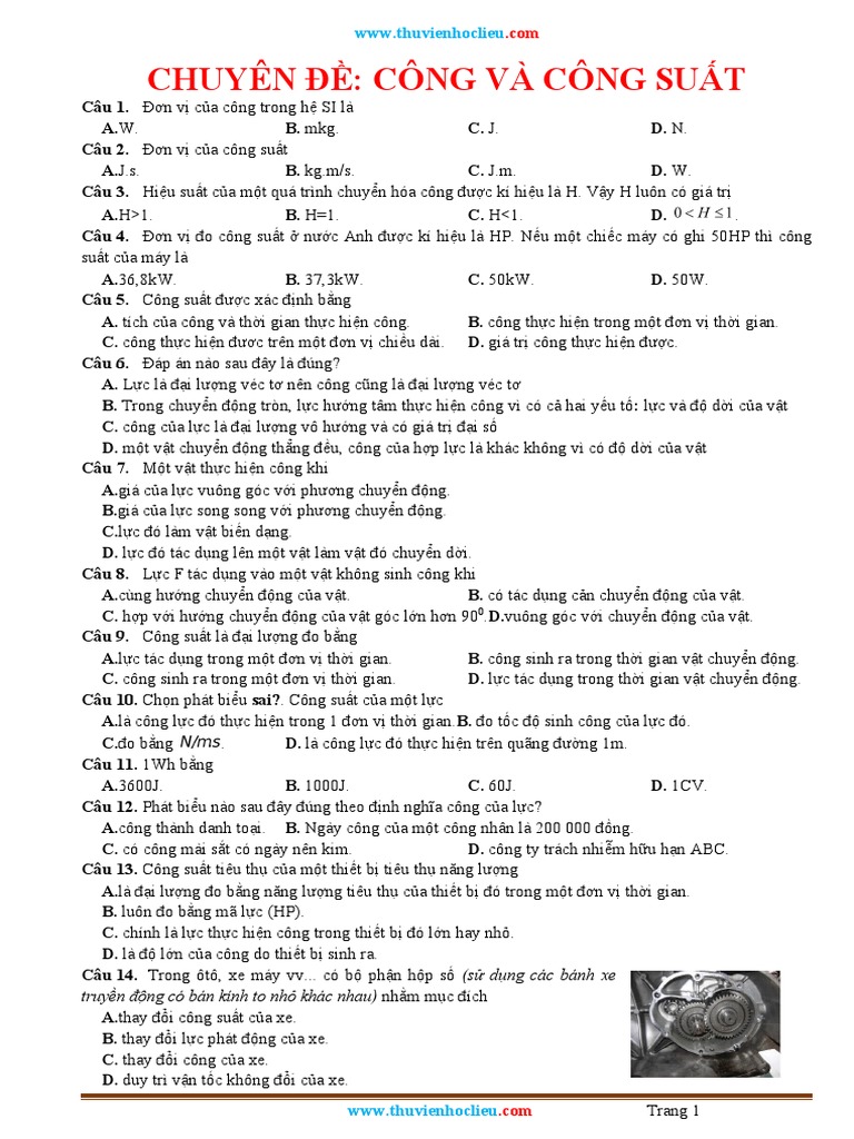 80 Cau Trac Nghiem Cong Va Cong Suat Co Dap An File Word | PDF