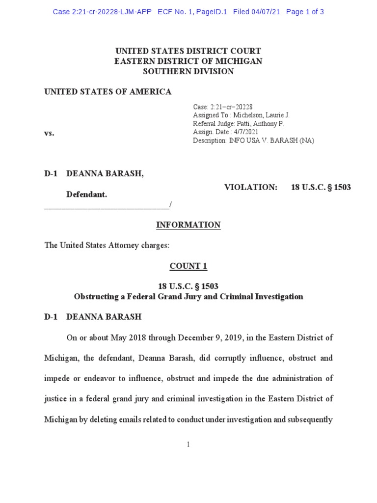 Deanna Barash Federal Case | PDF | United States Attorney | Grand ...