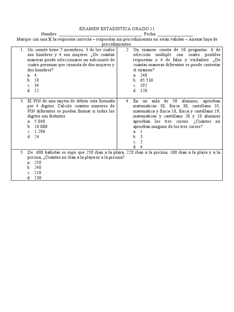 Examen Conteo Selección Multiple | PDF