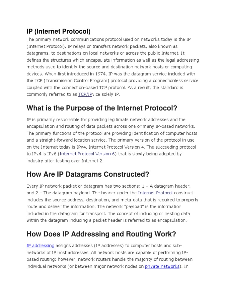 An In-Depth Look at the Internet Protocol: Functions, Addressing Schemes, Header Format, and ...