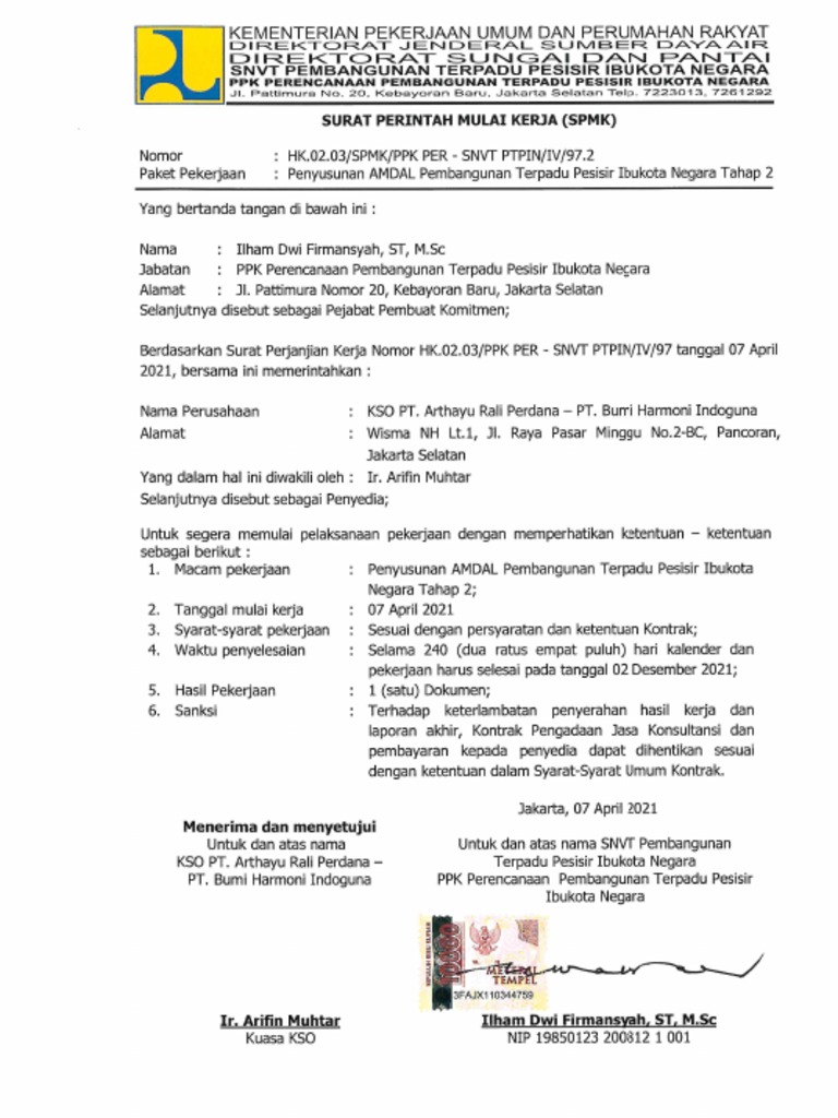 SPMK Penyusunan AMDAL Pembangunan Terpadu Pesisir Ibukota Negara Tahap 2 | PDF