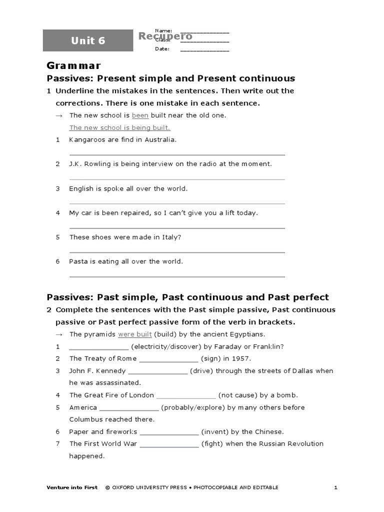 Venture b2 Unit 6 Recupero | PDF | Grammar | Syntax