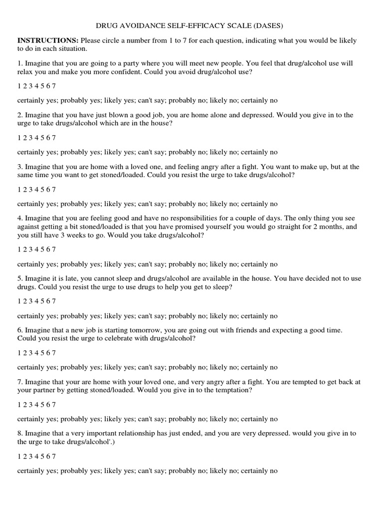 Drug Avoidance Self-Efficacy Scale | PDF