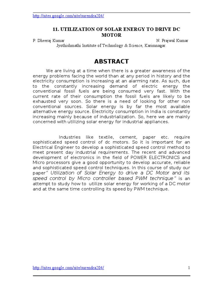 Utilization of Solar Energy To Drive DC Motor | PDF | Electric Motor ...