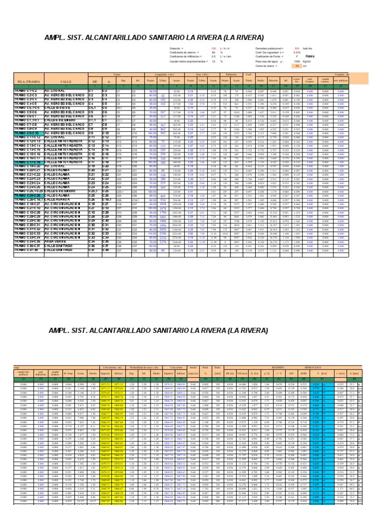 Planilla de Calculo Hidraulico Alcantarillado Sanitario | PDF ...