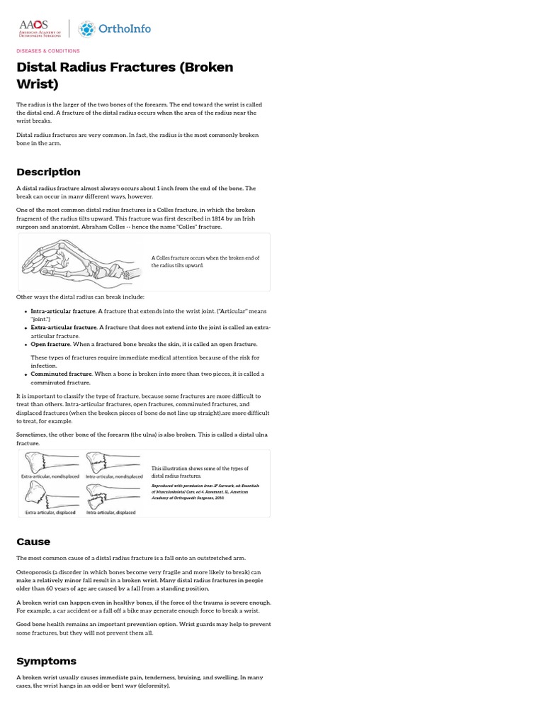 Distal Radius Fractures (Broken Wrist) - OrthoInfo - AAOS | PDF ...