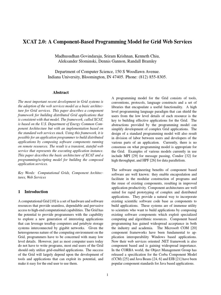 XCAT 2.0: A Component-Based Programming Model For Grid Web Services | PDF | Web Service | Soap