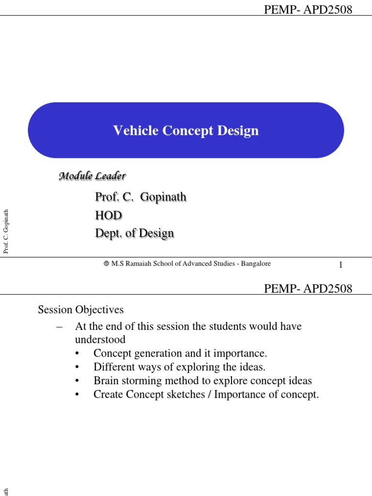 1 - Introduction To Vehicle Concept Design | PDF | Brainstorming | Concept