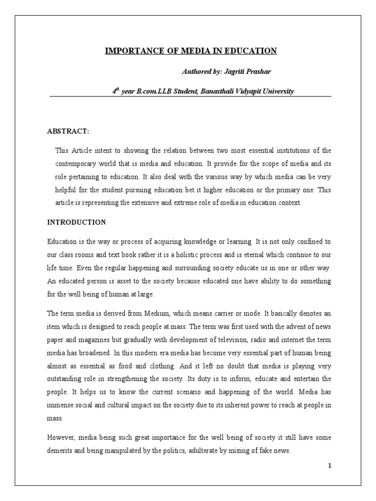 Role of Media in Education | PDF
