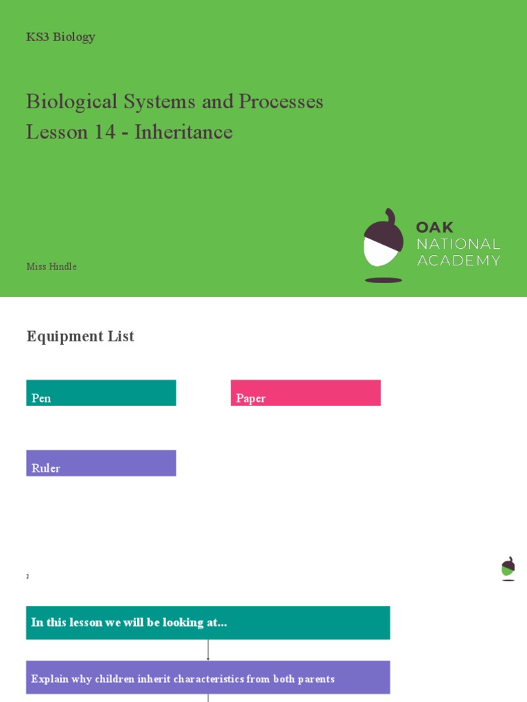KS3 Biology: Biological Systems and Processes Lesson 14 - Inheritance ...