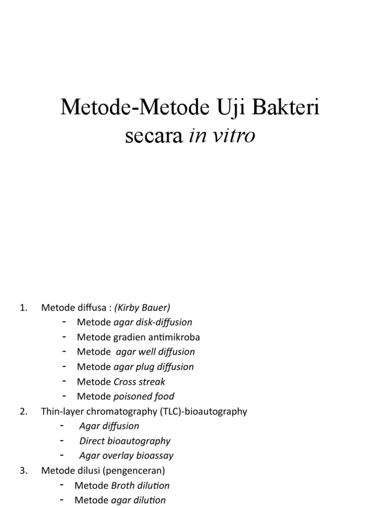 Metode-Metode Uji Bakteri Secara in Vitro | PDF