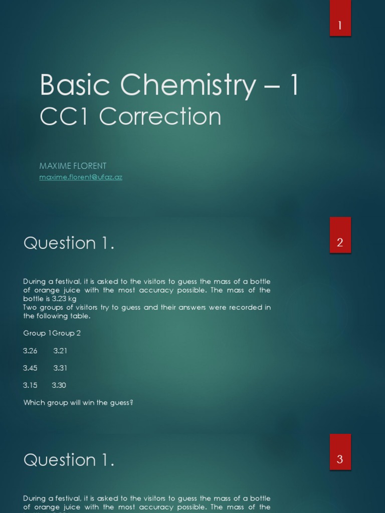 Basic Chemistry - 1: CC1 Correction | PDF | Mole (Unit) | Gases