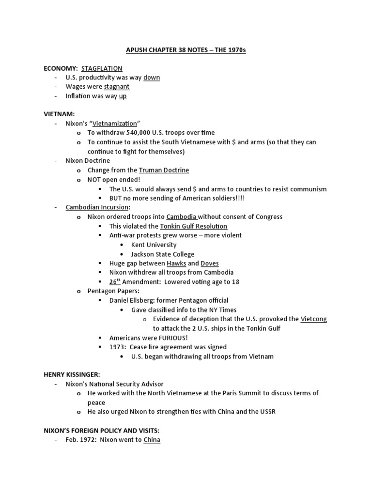 APUSH CHAPTER 38 Fill in The Blank NOTES | PDF | Richard Nixon ...