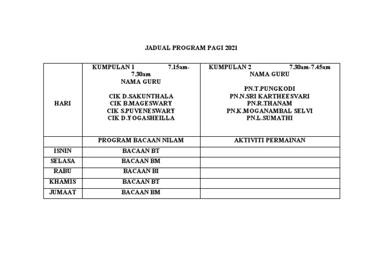 Jadual Program Pagi 2021 | PDF