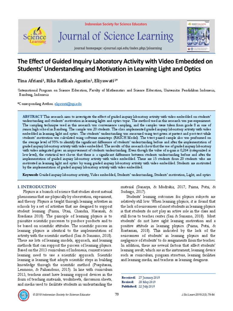 The Effect of Guided Inquiry Laboratory Activity With Video Embedded On ...