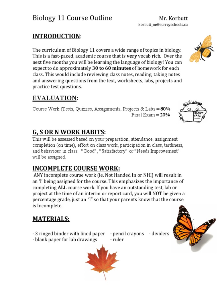 Bio 11 Course Outline Old | PDF | Biology | Evolution