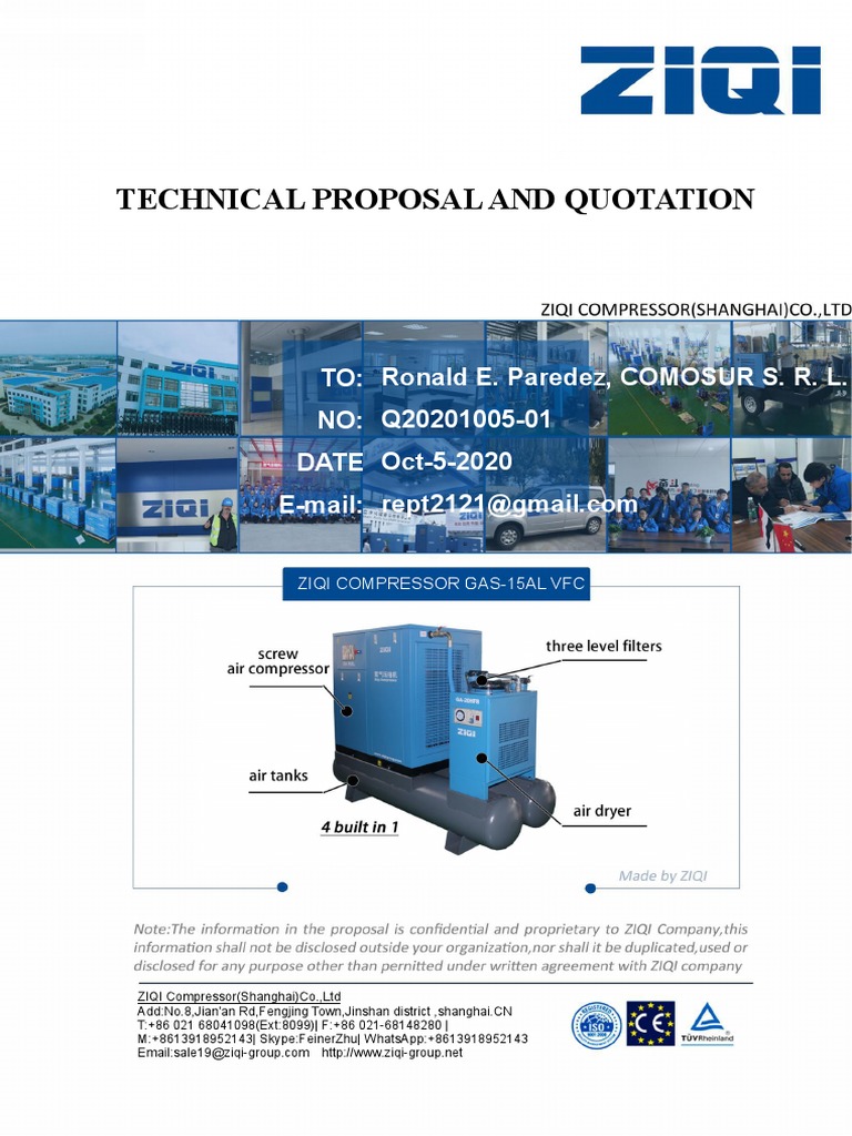 Quotation Screw Air Compressor Gas-15al VFC Zq20201005-01 | PDF