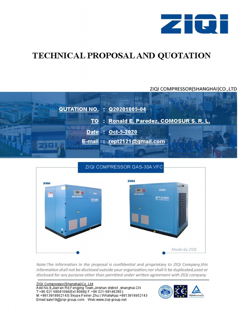 Quotation Screw Air Compressor Gas-30a VFC Zq20201005-04 | PDF | Electric Motor | Power Inverter