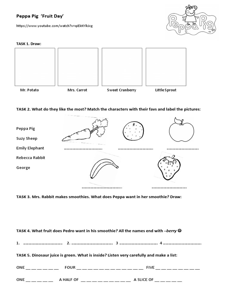 Peppa Pig Fruit Day Exercises | PDF